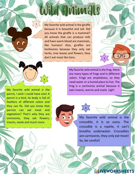Wild Animals Text Worksheet