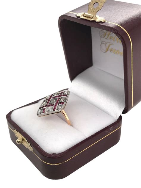 Art Deco Old Mine Cut And Ruby Cocktail Ring 18k Gold Etsy