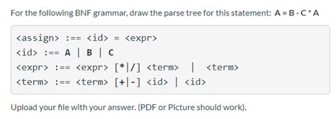solved for the following bnf grammar draw the parse tree