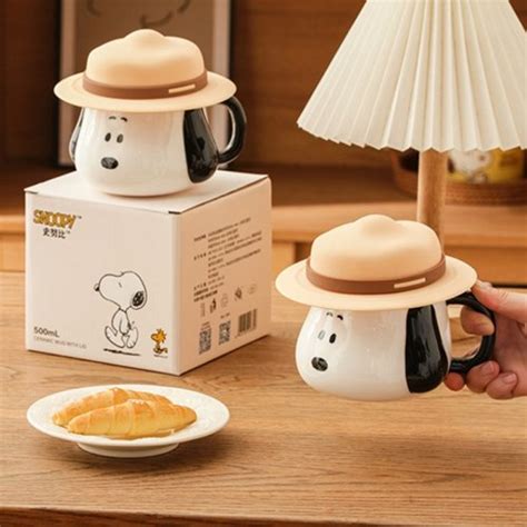 큐티몰 Snoopy 밀짚모자 스누피 손잡이 머그컵 500ml 위시버킷