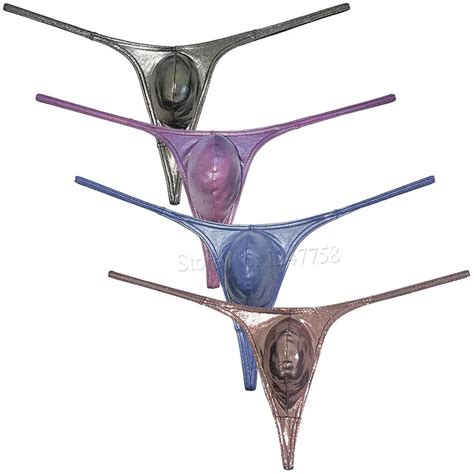 Men S Micro Thong Pouch String Underwear Shiny Metallic Bikini Tanga