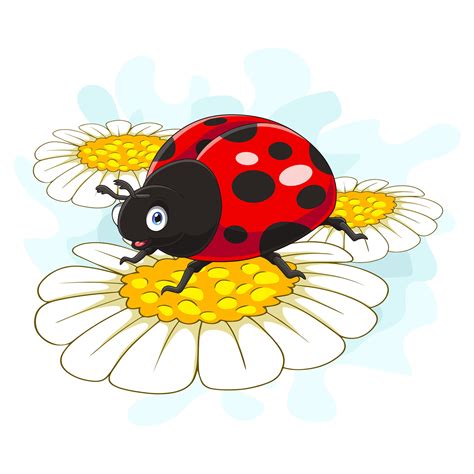 Cartoon Funny Ladybug On Daisy Flower 29919700 Vector Art At Vecteezy