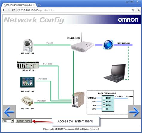 NS Web Server Displays NS Application System Menu