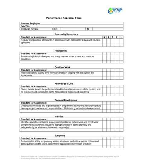 Free Performance Appraisal Form Template Sample Templates Free Word Template