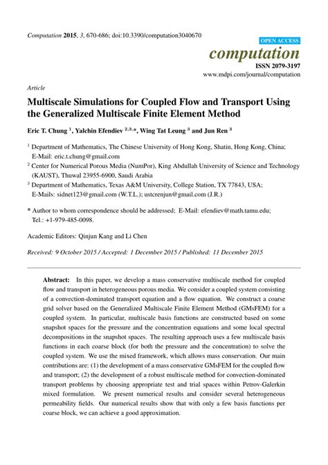 Pdf Multiscale Simulations For Coupled Flow And Transport Using The