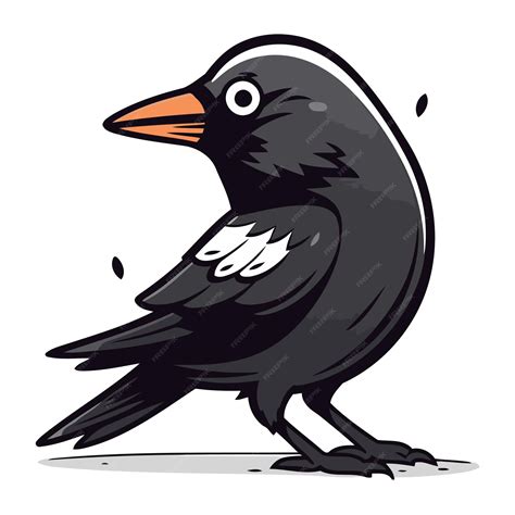 바탕에 고립된 검은 까마귀 만화 스타일의 ⁇ 터 일러스트레이션 프리미엄 벡터