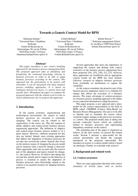 Pdf Towards A Generic Context Model For Bpm