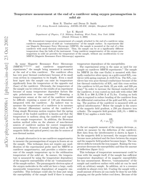 Pdf Temperature Measurement At The End Of A Cantilever Using Oxygen Pdf Temperature Measurement At The End Of A Cantilever Using Oxygen