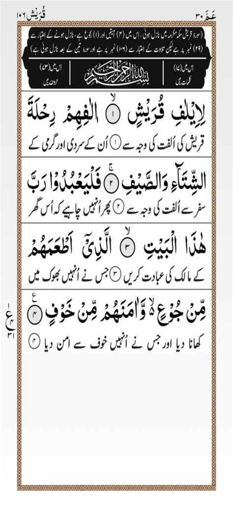 Surah Quraish With Urdu Translation English And Hindi