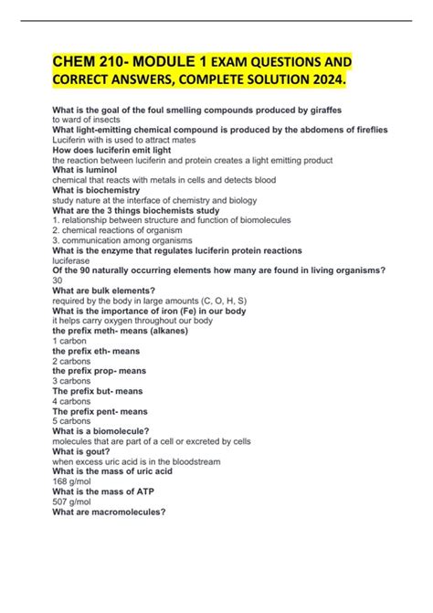 Chem 210 Module 1 Exam Questions And Correct Answers Complete
