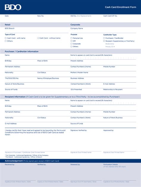 Bdo Cash Card Enrollment Form Fill Out And Sign Online Dochub