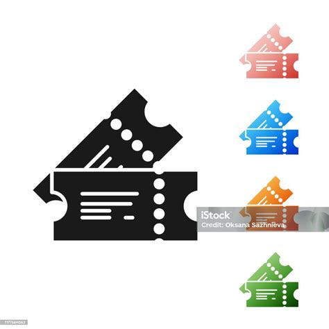 黑色電影票圖示隔離在白色背景上設置圖示豐富多彩向量插圖向量圖形及更多事件圖片 事件 優惠券 入口 Istock