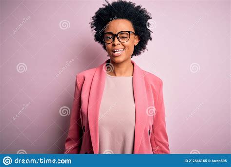 Young Beautiful African American Afro Businesswoman With Curly Hair