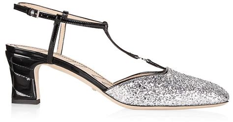 Gucci Marmont 50mm Glitter T Strap Pumps In Metallic Lyst