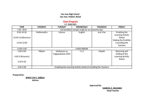 Class Program Pdf