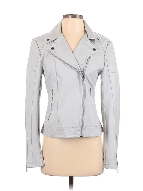 Express 100 Rayon Solid Gray Faux Leather Jacket Size S 66 Off