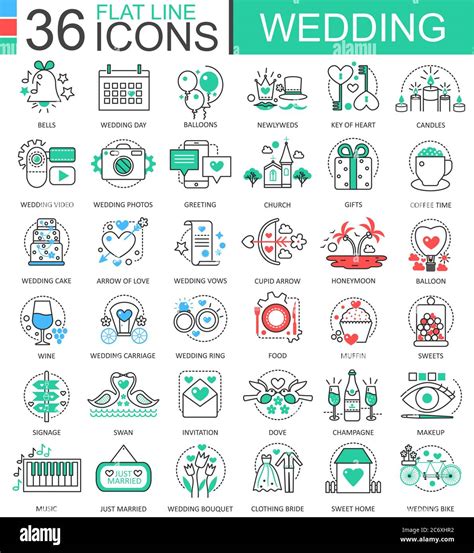 Vector Wedding Flat Line Outline Icons For Apps And Web Design Wedding Icon Stock Vector Image