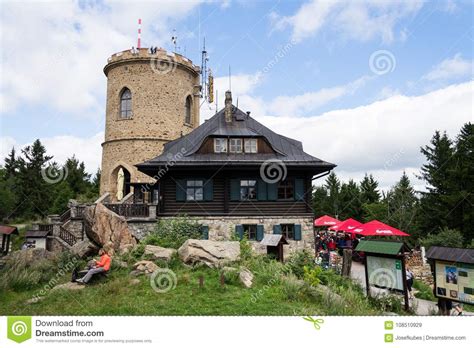 People On The Oldest Czech Stone Lookout Tower Josefs Lookout Tower