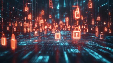 Complex Data Stream Flowing Through A Series Of Lock Icons By Generative Ai Stock Illustration