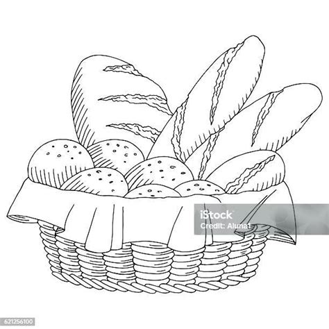 Bread Basket Food Graphic Black White Isolated Sketch Illustration