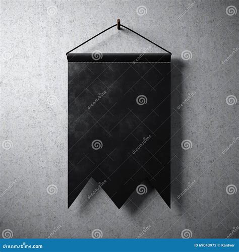 Black Blank Pennant Hanging On Concrete Wall Ready For Your Business