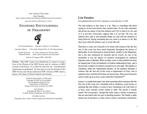 Friends Of The SEP Society Preview Of Liar Paradox PDF