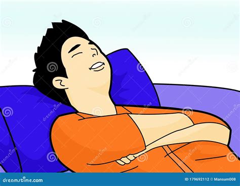 Man Sleeping On Bed Cartoon Illustration Stock Illustration