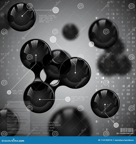 Vector Abstract Black Glossy Molecules Design With Binary Code And