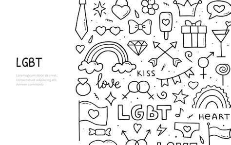손으로 그린 Lgbt 테마 아이템의 낙서 세트 웹 배너 템플릿 벡터 일러스트레이션 낙서 드로잉에 대한 스톡 벡터 아트 및 기타