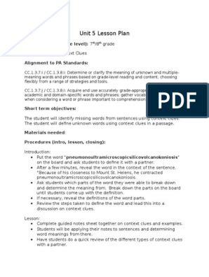 Context Clues Lesson Plan Pdf Lesson Plan Psychological Concepts Worksheets Library