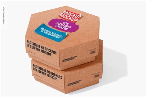 Premium PSD Rectangular Stickers Set On Box Mockup Stacked