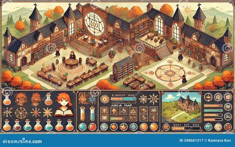 A Pixel Art Style Fantasy Game Interface For A Magic Academy Campus