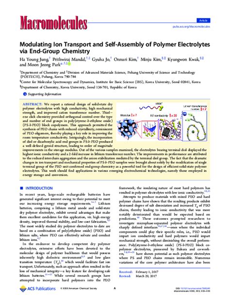 Pdf Modulating Ion Transport And Self Assembly Of Polymer