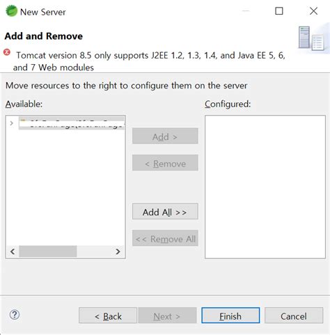 [톰캣 에러] tomcat version 8 5 only supports j2ee 1 2 1 3 1 4 and java ee 5 6 and 7 web modules