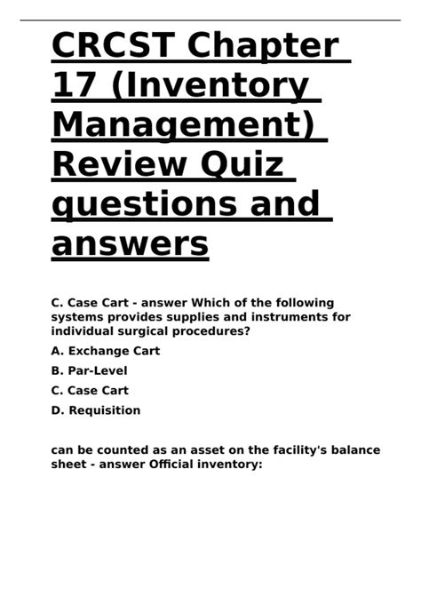 Crcst Chapter 17 Inventory Management Review Quiz Questions And Answers Audit Of The
