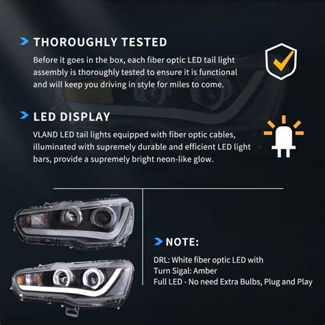 08 17 Mitsubishi Lancer Evo X GSR Vland Projector HeadLights Black