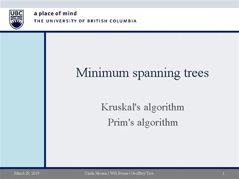 Minimum Spanning Trees Kruskals Algorithm Prims Algorithm March