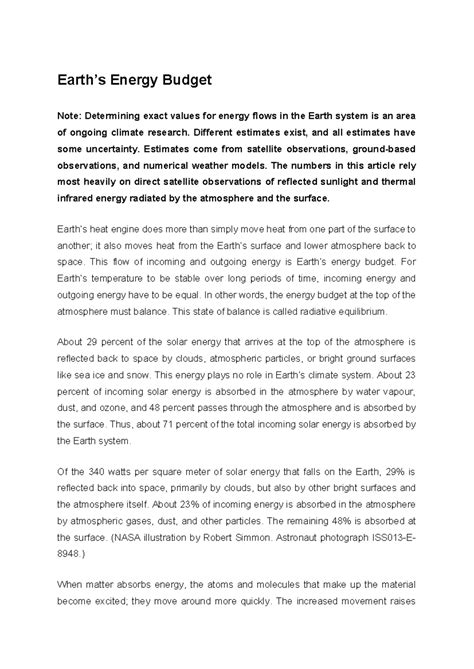 Earth Energy Budget Earths Energy Budget Note Determining Exact
