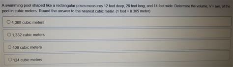 Solved A Swimming Pool Shaped Like A Rectangular Prism Measures 12