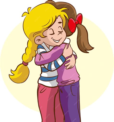 Dos Niñas Abrazadas Con Tipografía De Mejores Amigas Vector Premium