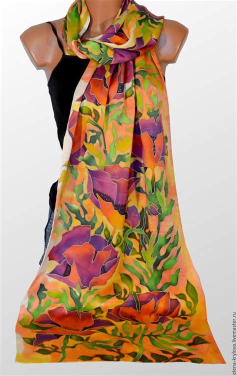 Шелковый шарф батик Дерзские маки в интернет магазине на Ярмарке Мастеров Шарфы Рязань