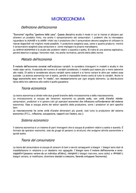 Microeconomia Appunti Di Economia Politica Docsity