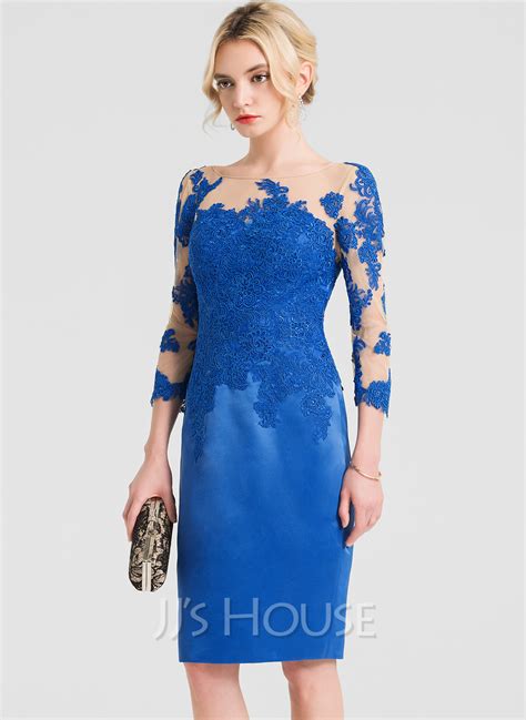 Sheathcolumn Scoop Neck Knee Length Satin Cocktail Dress 016150452