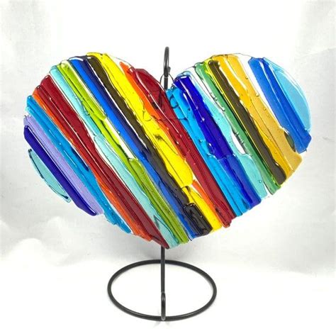 Fused Glass Heart Heart Wall Art Layered Glass Heart Heart Etsy
