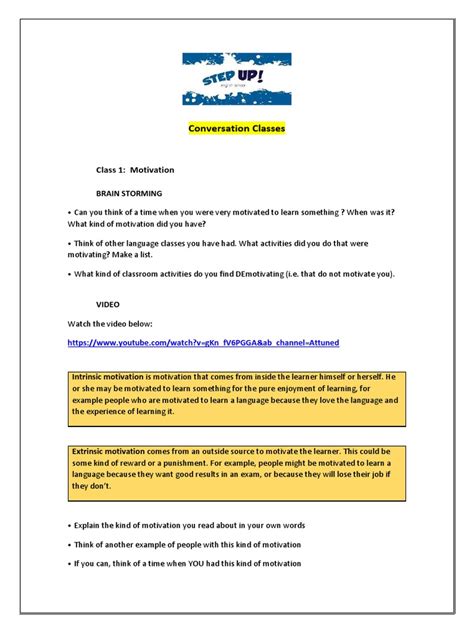Conversation Class 1 Motivation Pdf Motivational Motivation