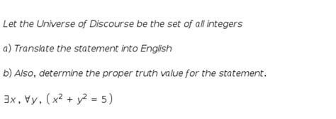 solved let the universe of discourse be the set of all