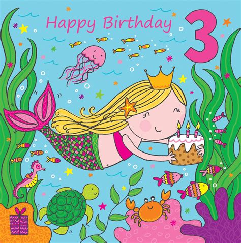 Buy Twizler 3rd Birthday Card For Girl With Cute Mermaid And Glitter