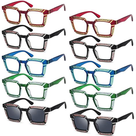 10 Pack Floral Pattern Design Large Square Frame Reading Glasses R2106