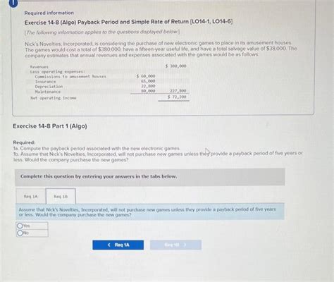 Solved Required Information Exercise 14 8 Algo Payback