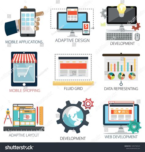 Application Web Development Data Presentation Mobile Stock Vector